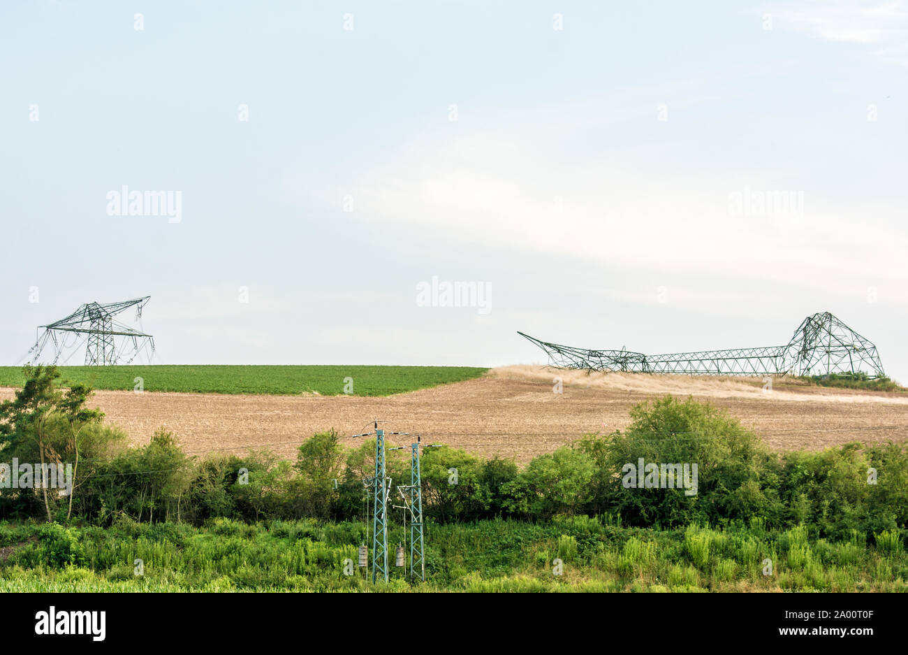 Serious storm damage after a violent storm seen on top of fallen power ...