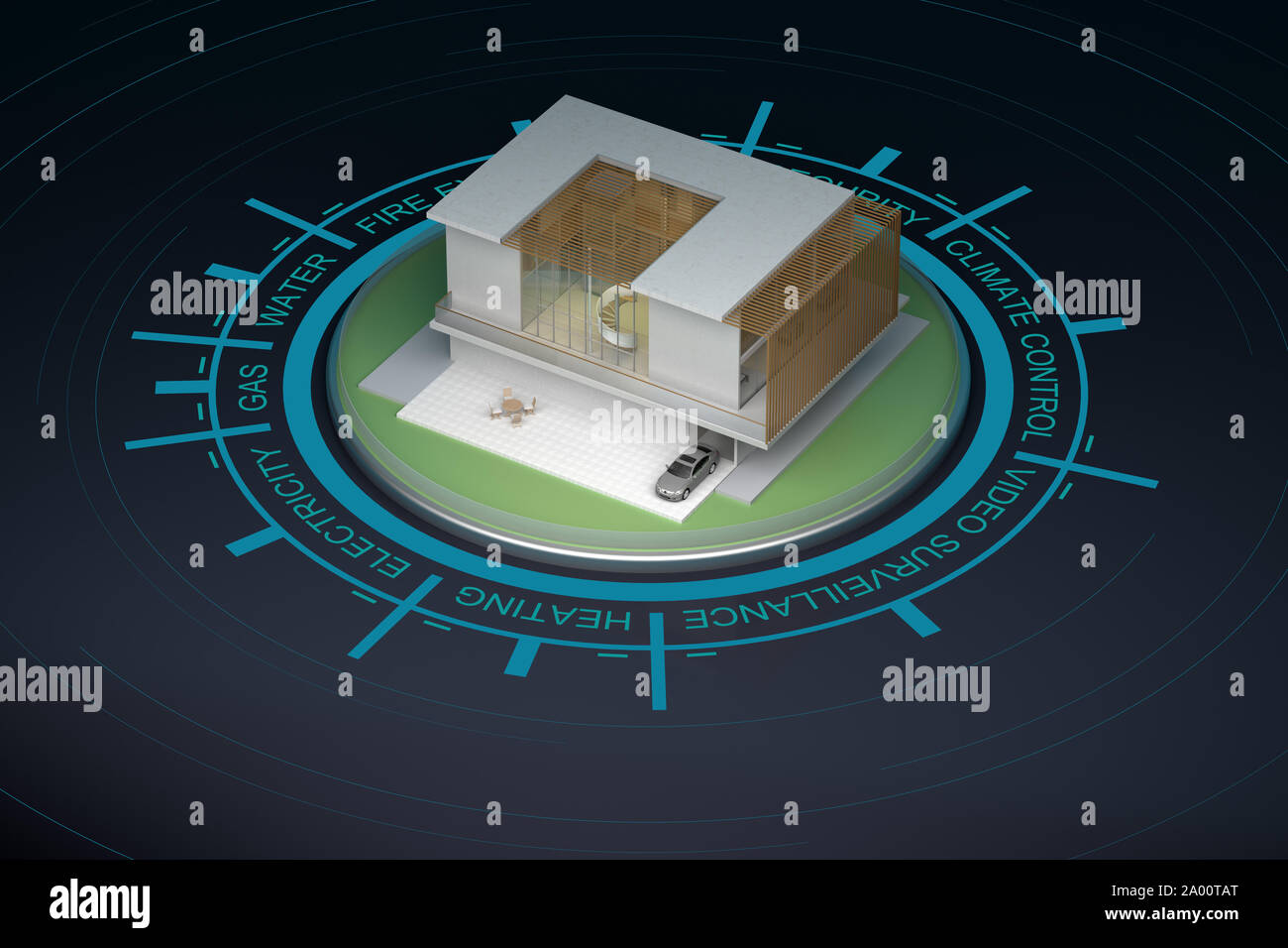 modern smart house with infographics. 3d rendering Stock Photo - Alamy