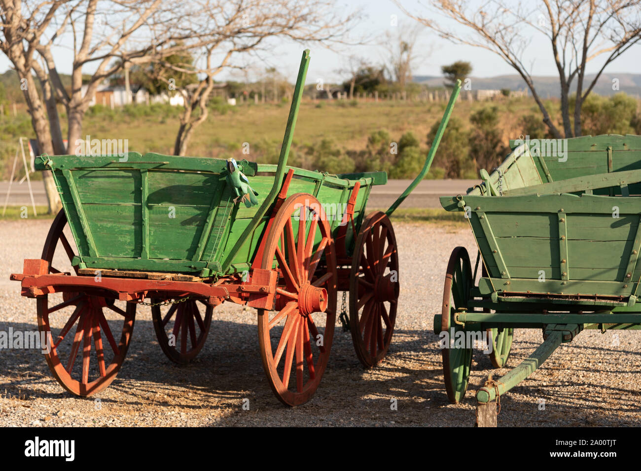 Old horse-driven wagon that today serves as crafts. Ancient object that ...