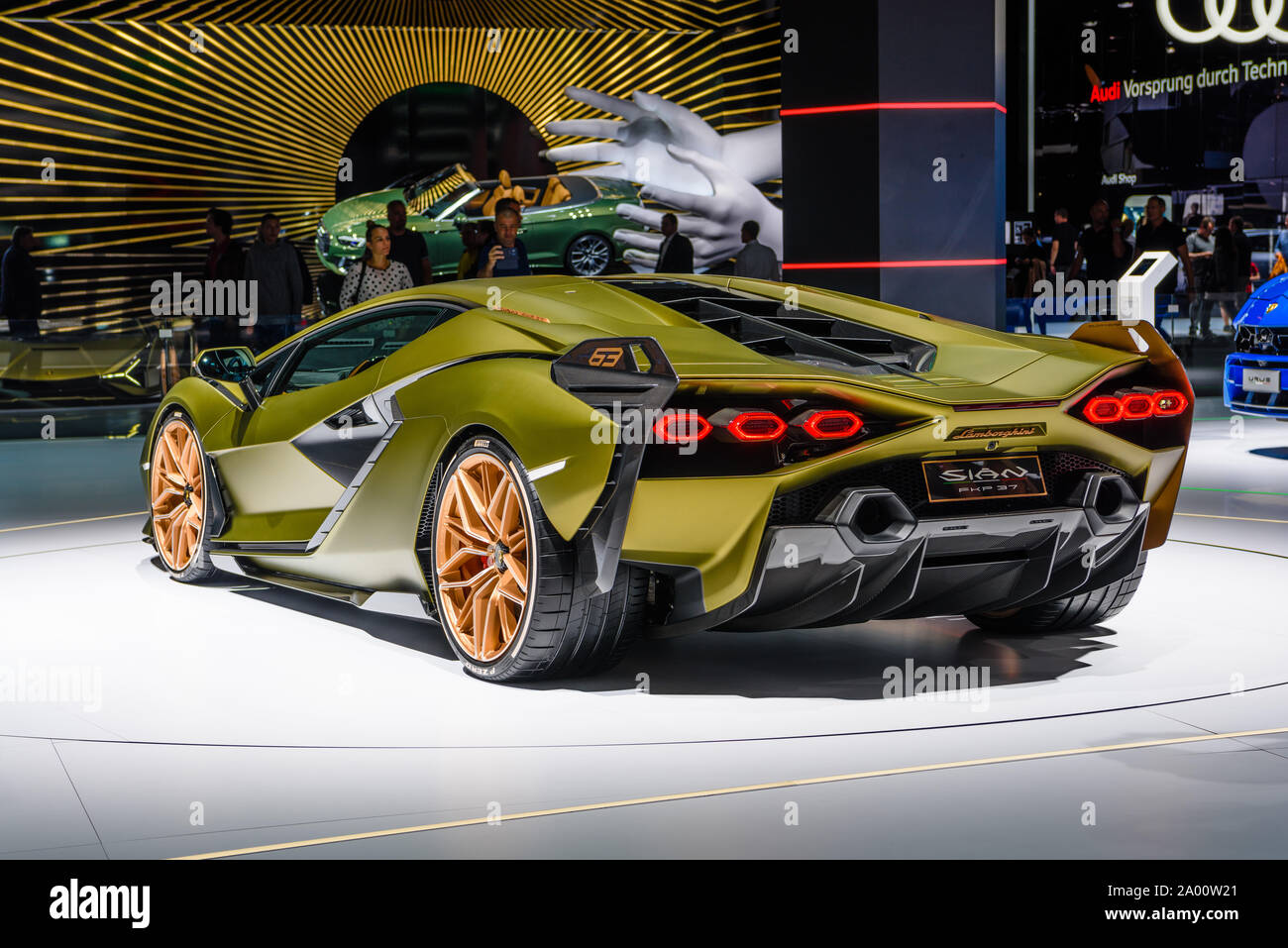 FRANKFURT, GERMANY - SEPT 2019: yellow golden LAMBORGHINI SIAN FKP 37 ...