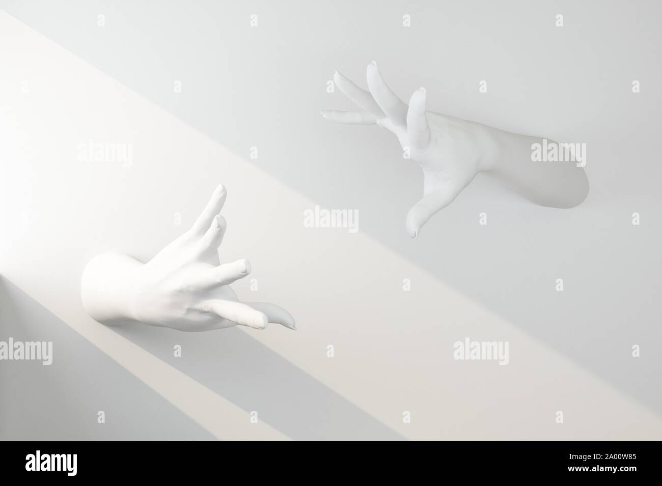 gesture with two white hands holding an invisible. 3d rendering Stock ...