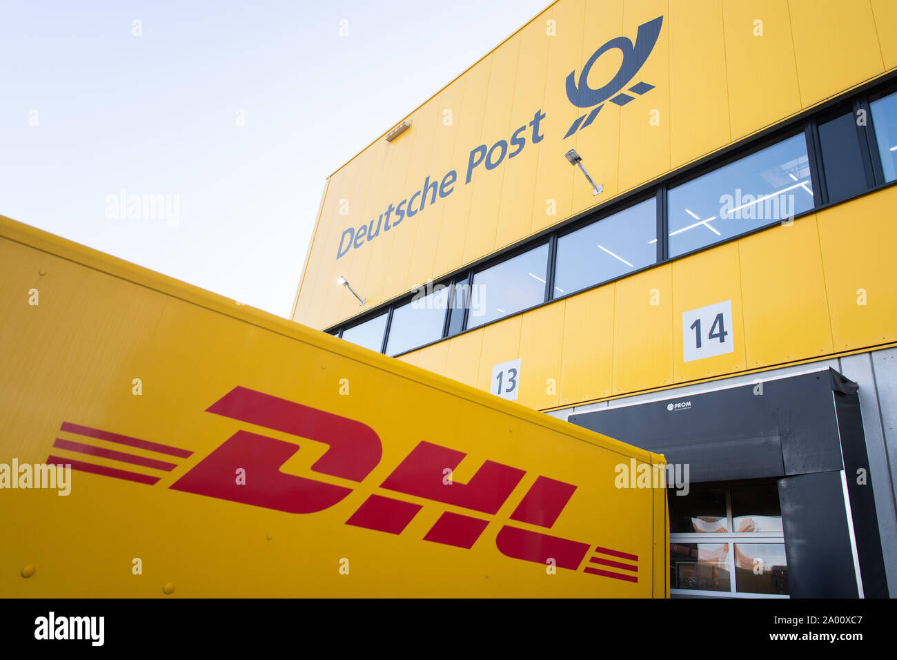 Berlin, Germany. 18th Sep, 2019. Logos of Deutsche Post and DHL parcel ...