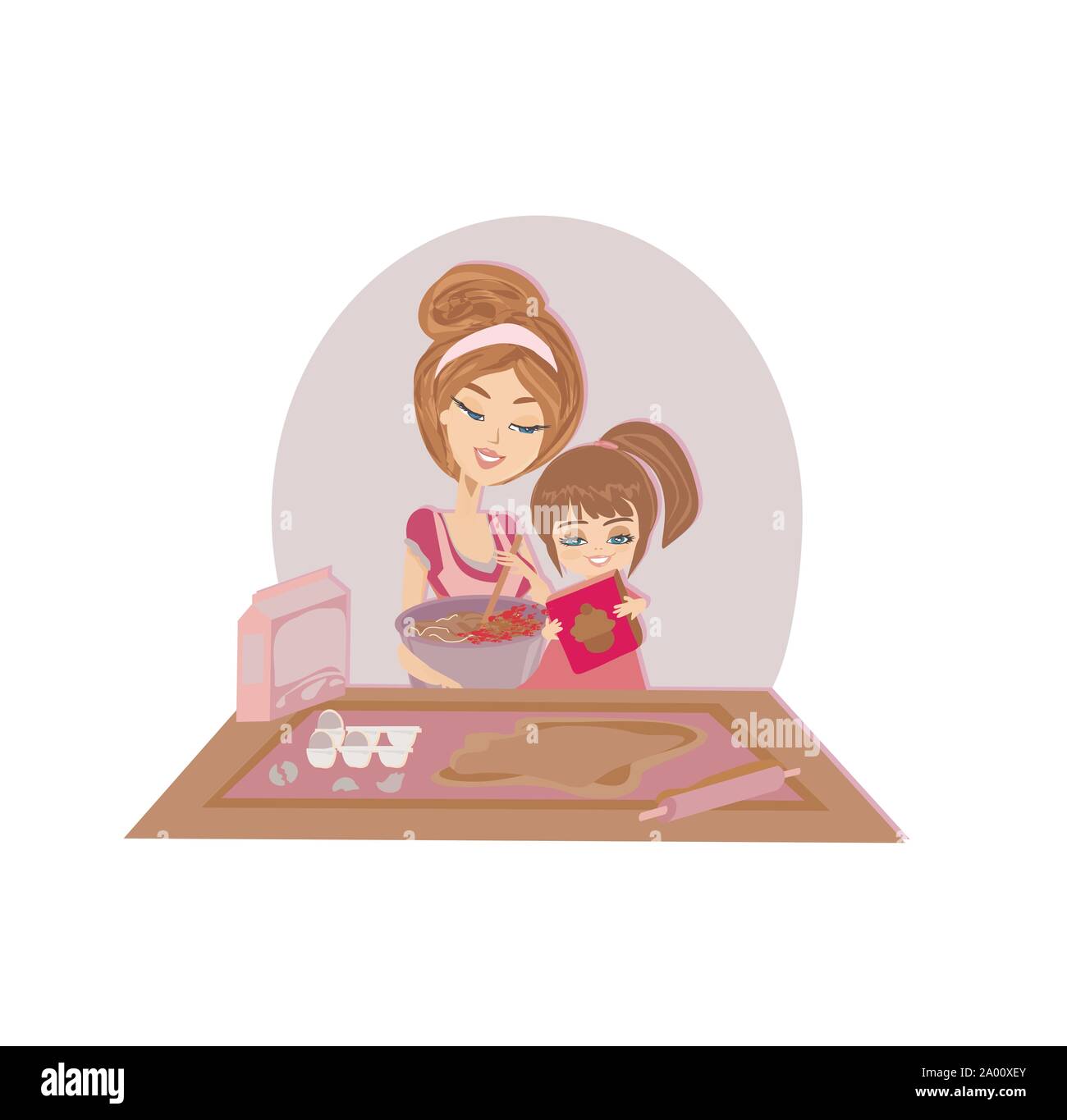 Illustration Of Mother And Kid Preparing Dough Stock Vector Image & Art ...