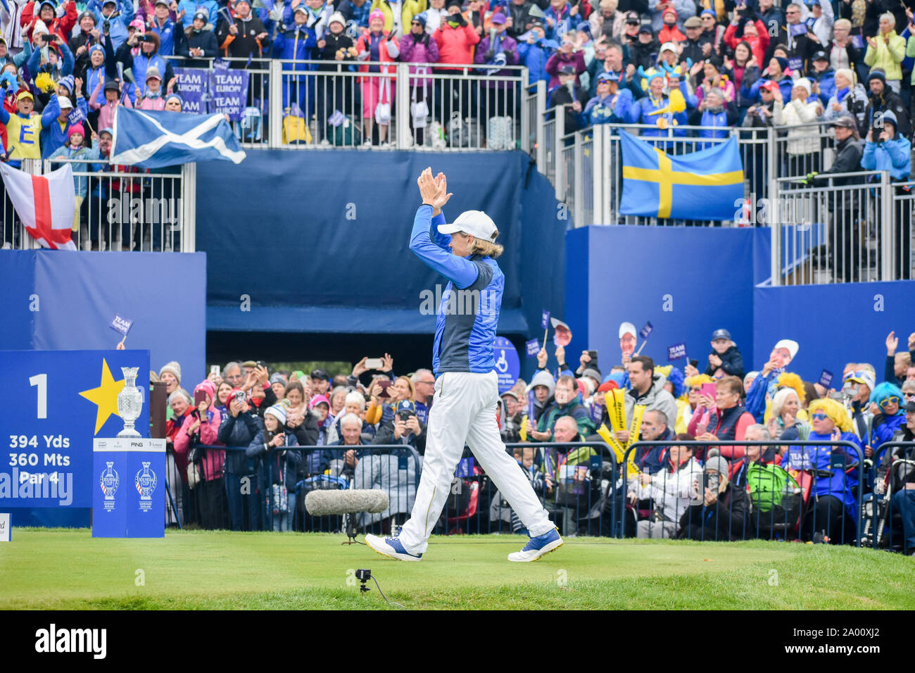 Lexi Thompson plays a bunker shot during the 2019 Solheim Cup Stock ...