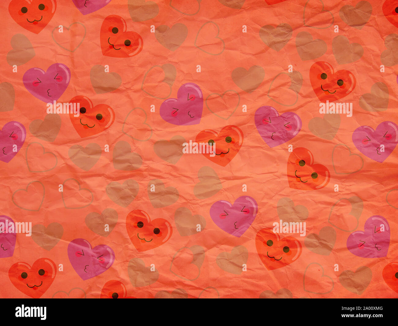 Illustration of cute cartoon hearts with faces paper pattern background ...