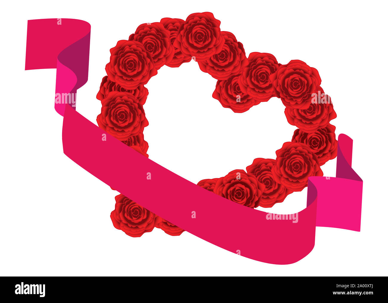 Heart shaped roses and pink ribbon Stock Photo - Alamy
