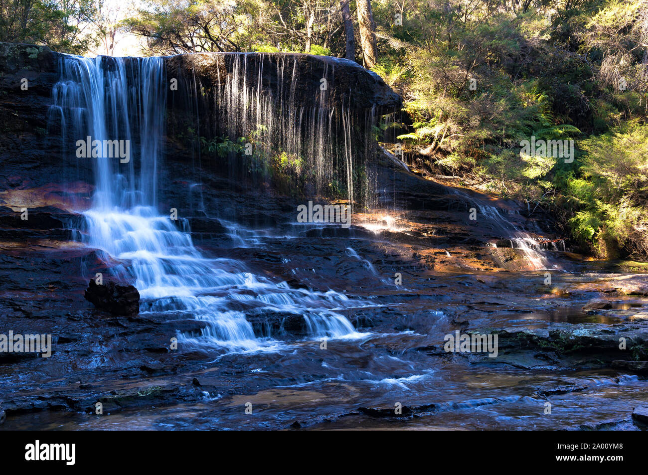 Water flowing over rock, Weeping Rock waterfall close up. Wentworth ...