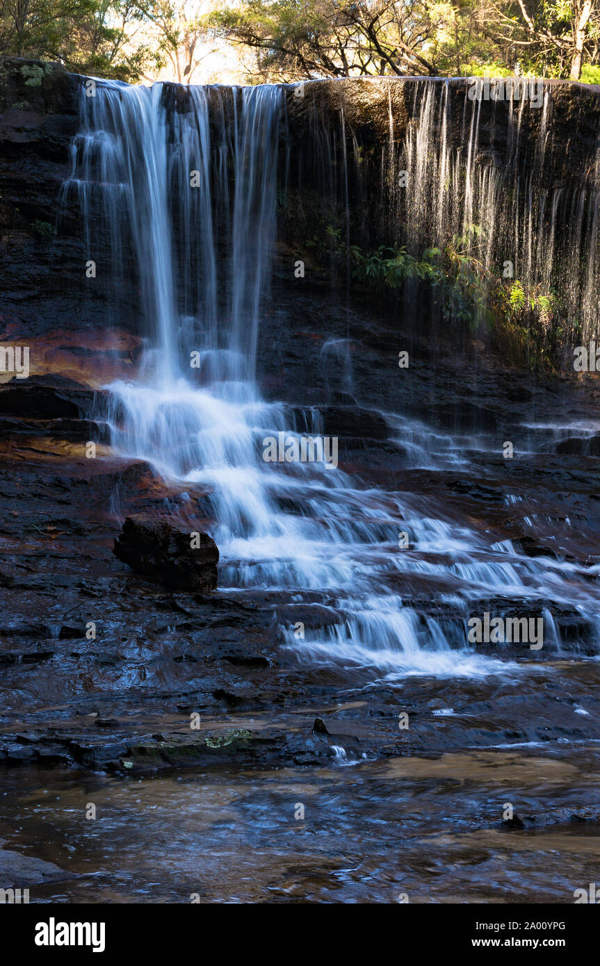 Water flowing over rock, Weeping Rock waterfall close up. Wentworth ...