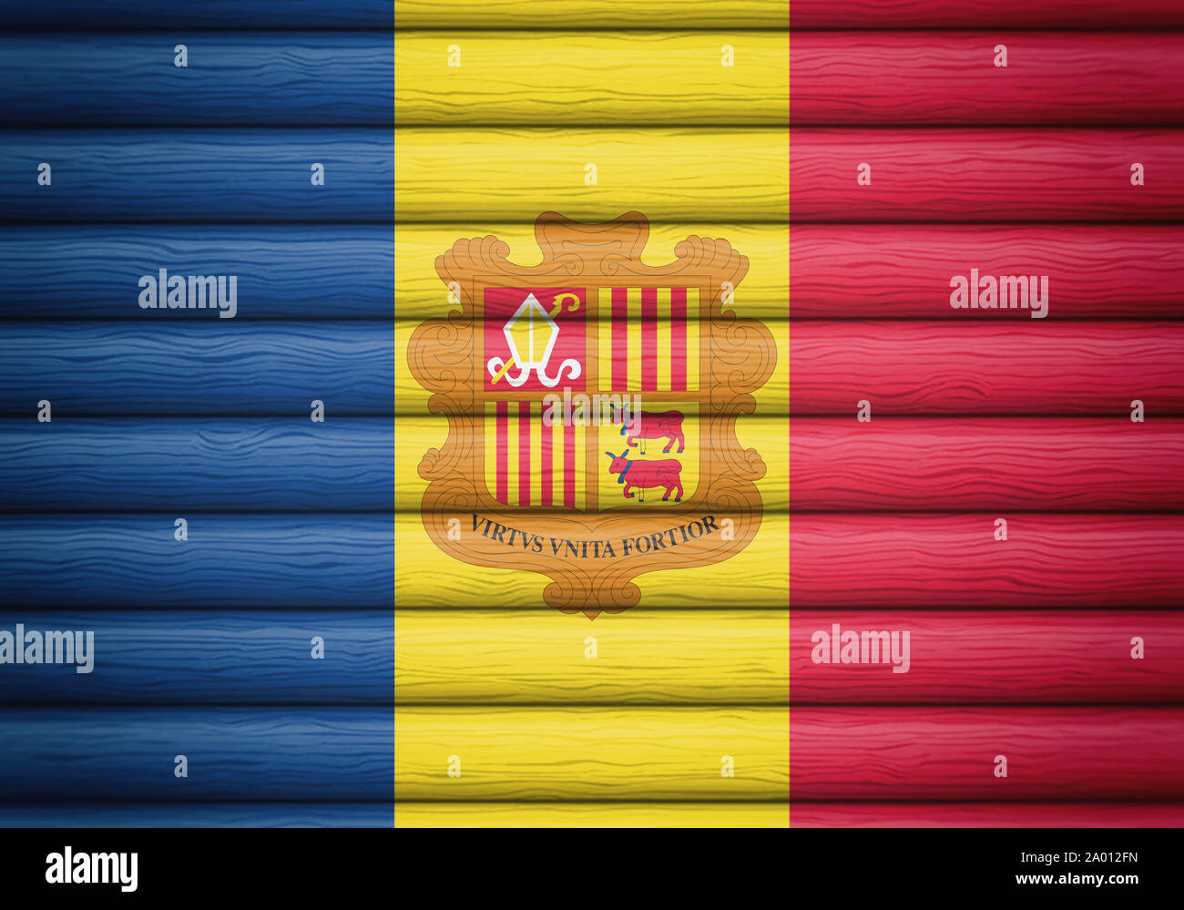 Flag of Andorra, background of wood Stock Photo - Alamy