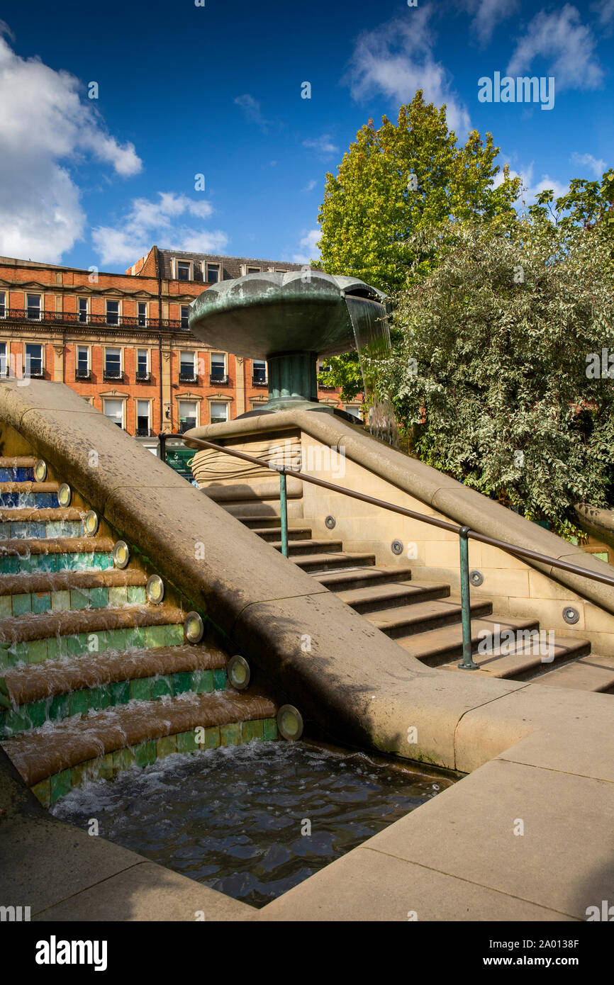 UK, Yorkshire, Sheffield, Pinstone Street, water feature at steps down ...