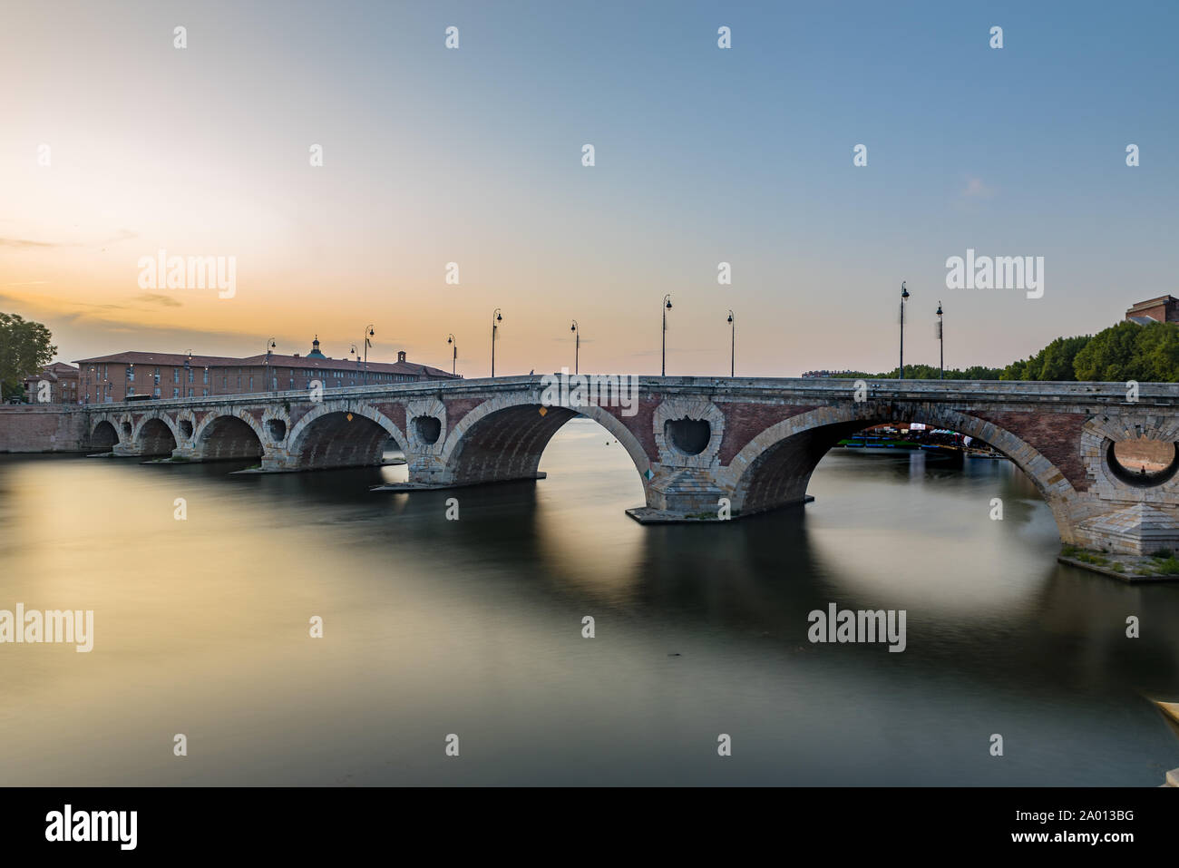 Sunset in the Garonne river and its bridges in Toulouse in Haute ...