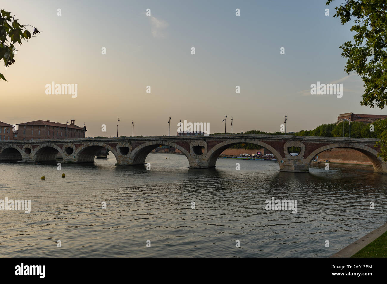 Sunset in the Garonne river and its bridges in Toulouse in Haute ...