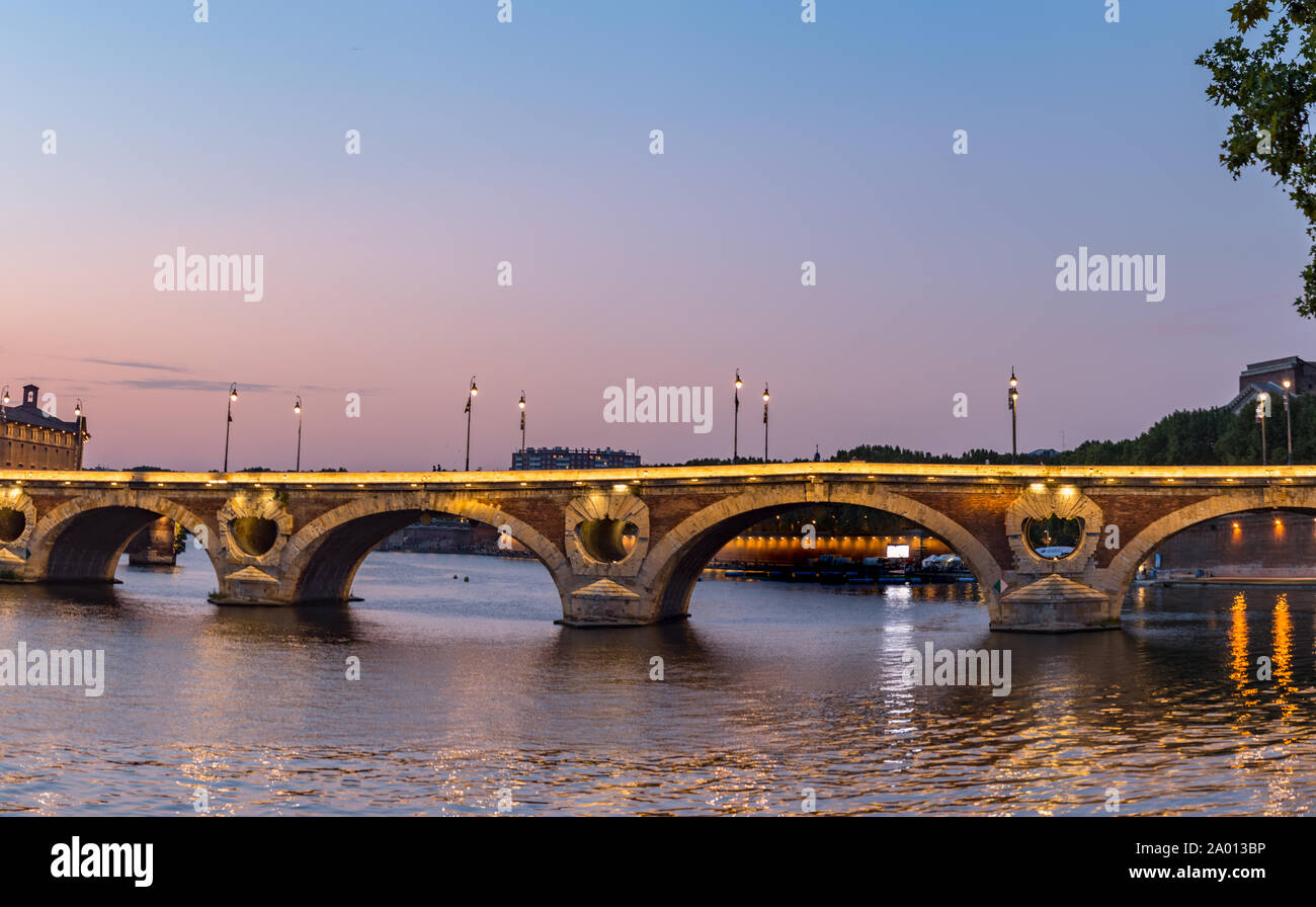 Sunset in the Garonne river and its bridges in Toulouse in Haute ...