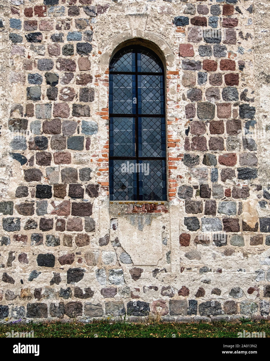 Fifteenth Century Village church, stone wall & window detail in Potzlow ...
