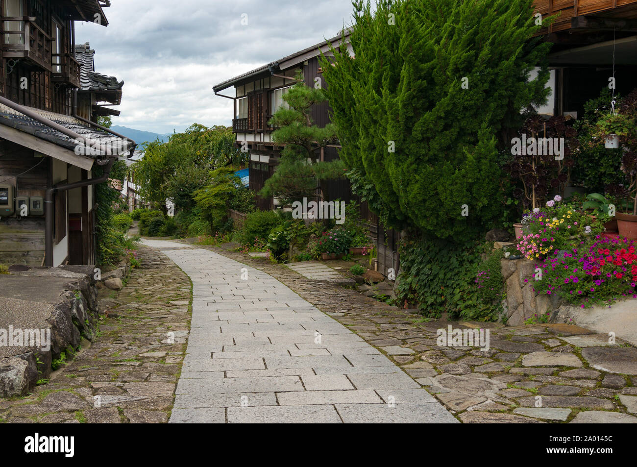 Historic Magome postal town block pavement street with historic ...
