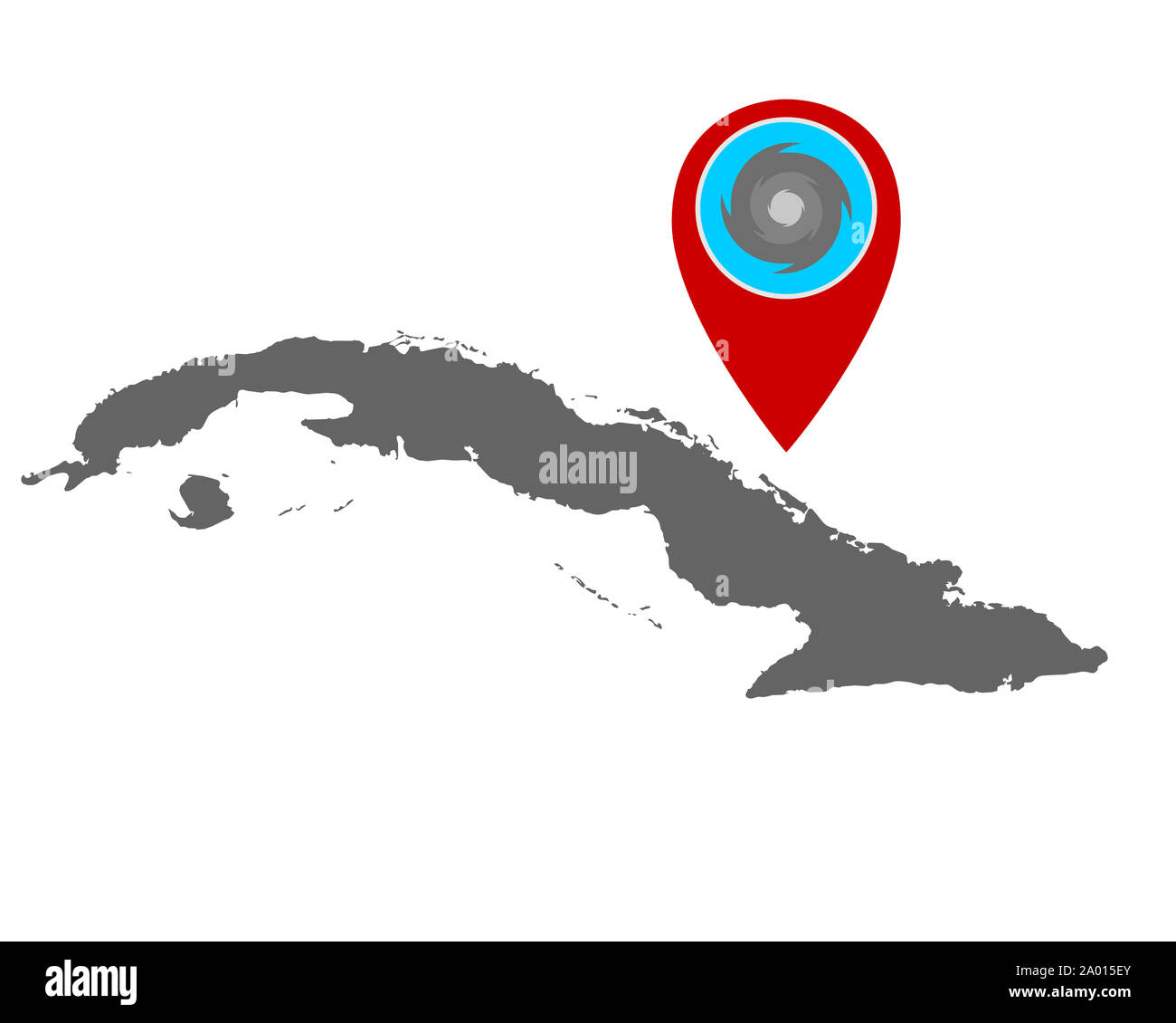 Map of Cuba and pin with hurricane warning Stock Photo - Alamy