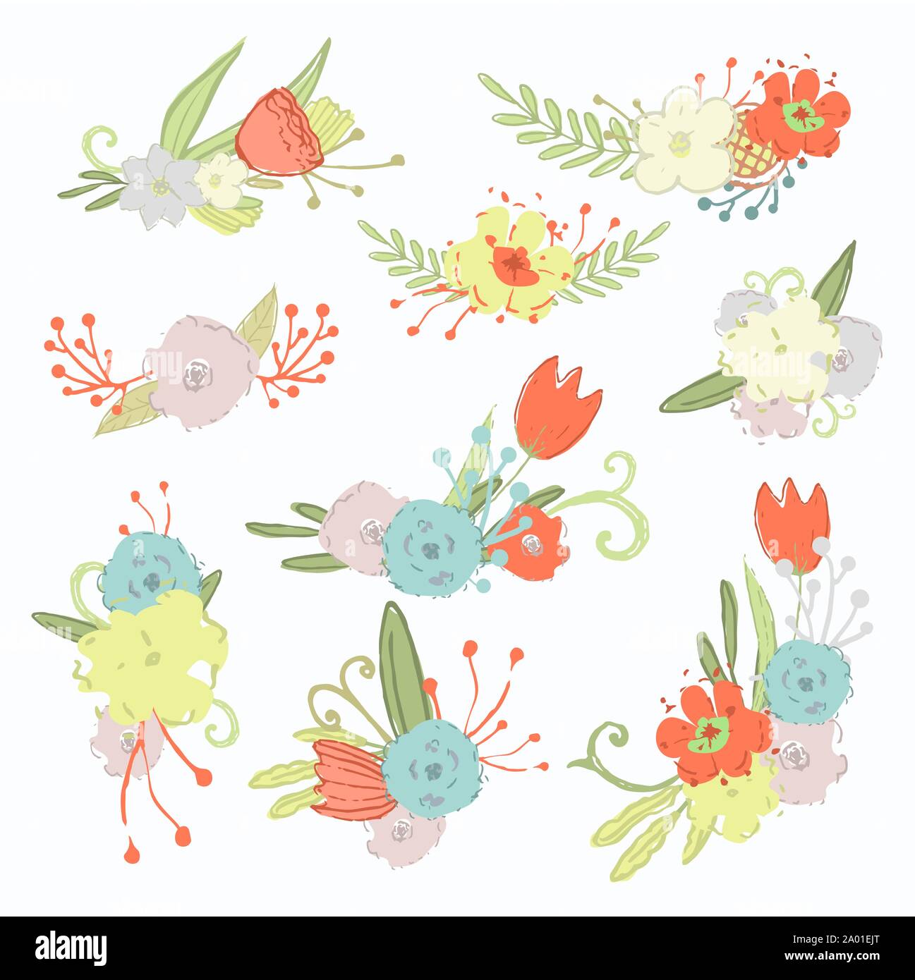 Vector spring flowers set isolated on a white background hand draw ...