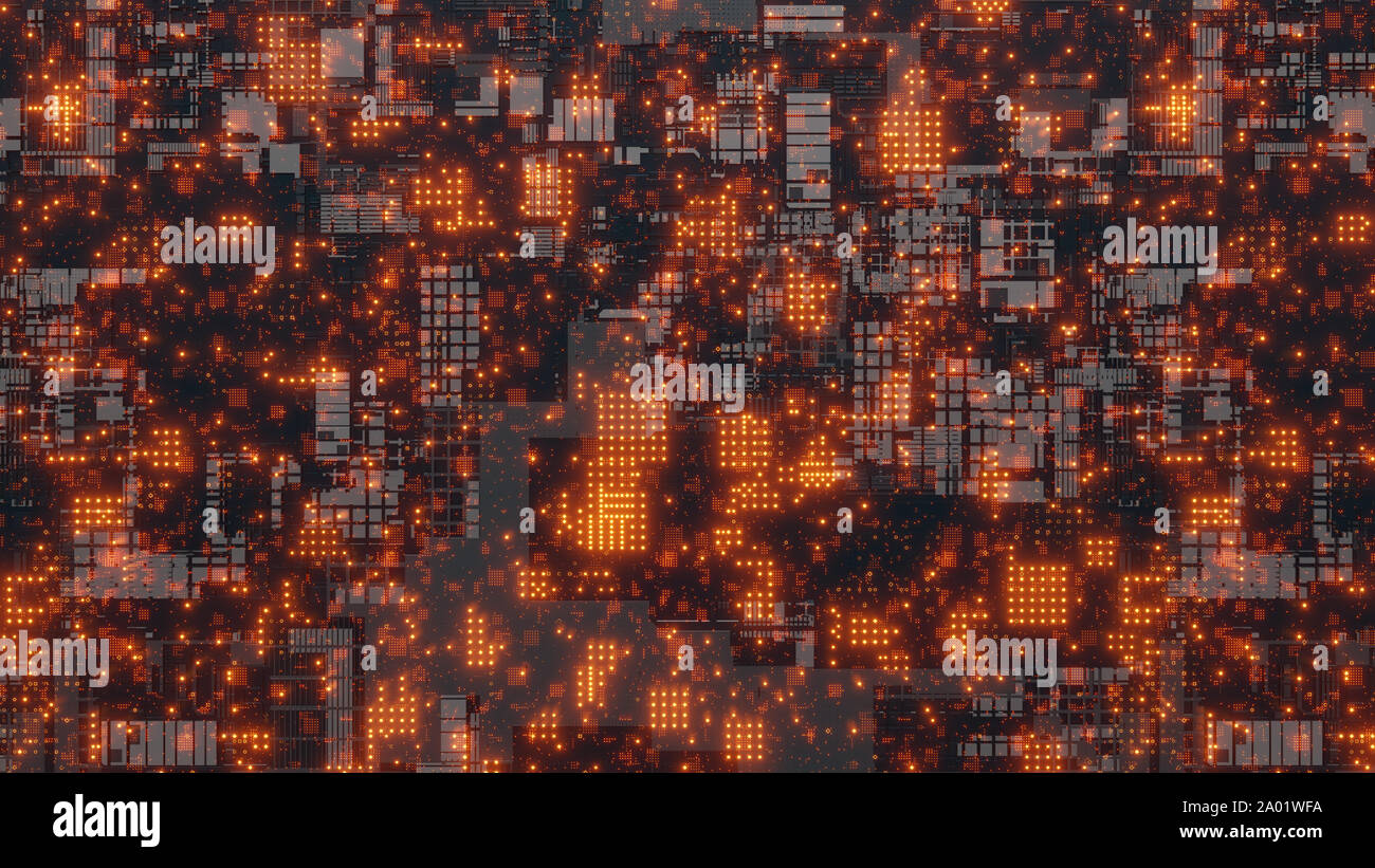 Abstract futuristic design. Tech wall with red bright elements. DOF ...