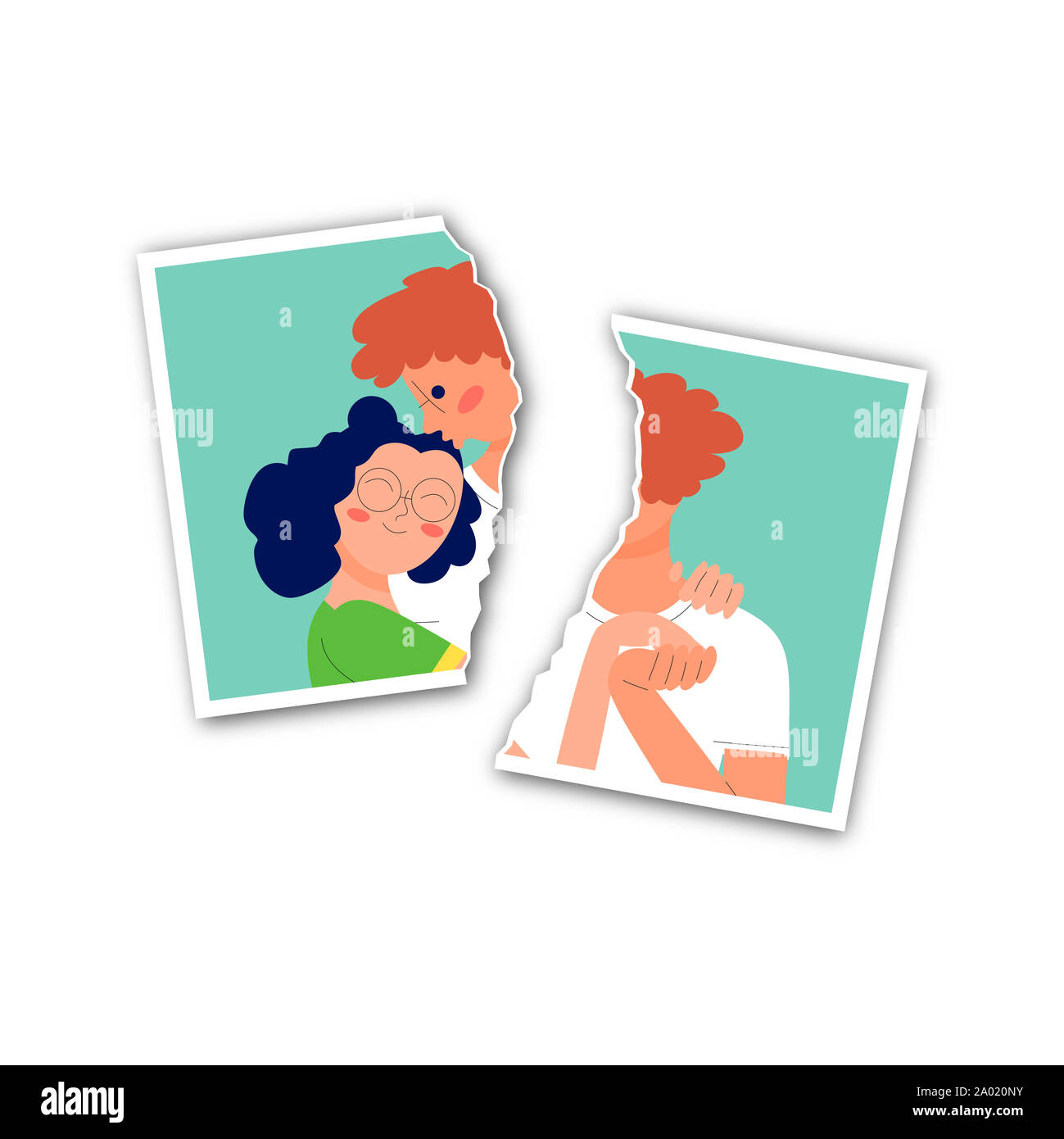 Torn photo of a couple template. Divorce, break up, end of relationship ...
