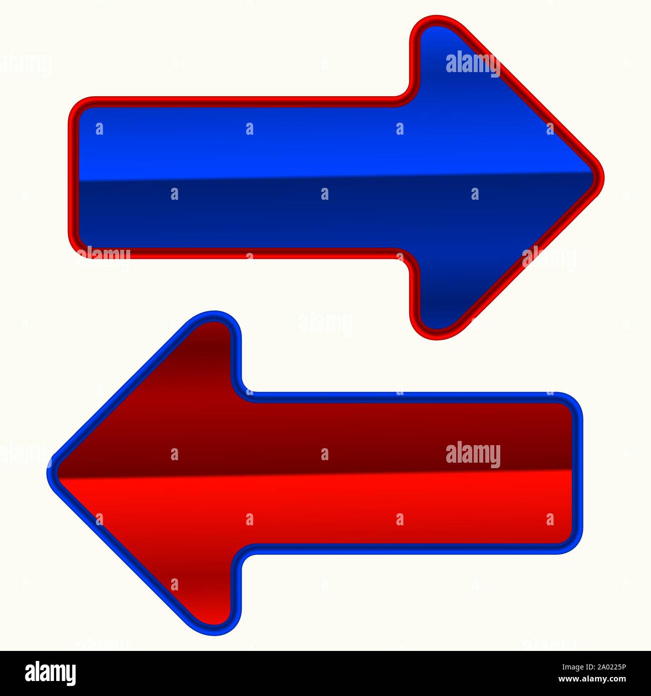 Vector illustration. Arrow sign in red and blue with lights and shadows ...