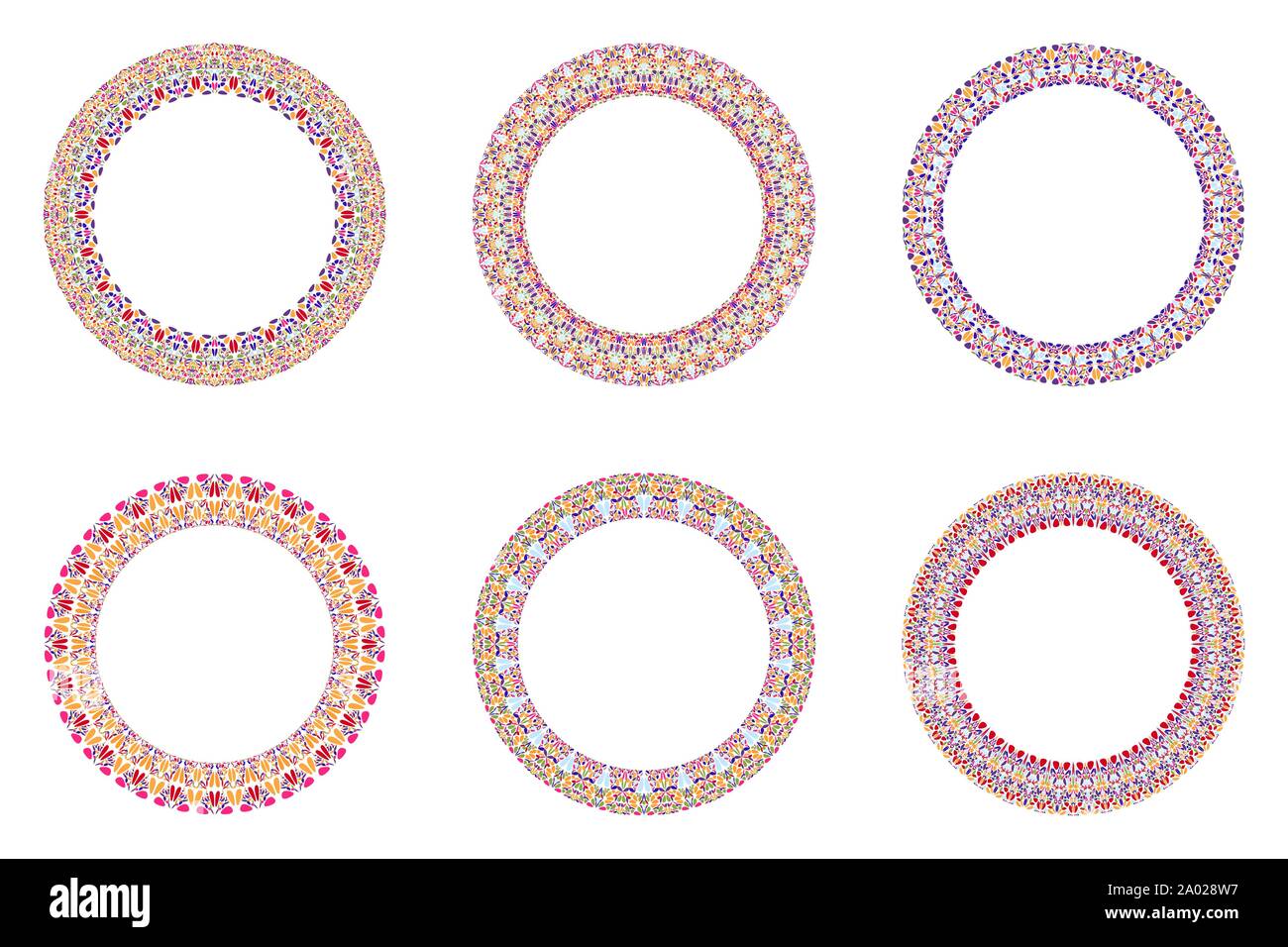 Geometrical floral round wreath set - abstract circular vector elements ...