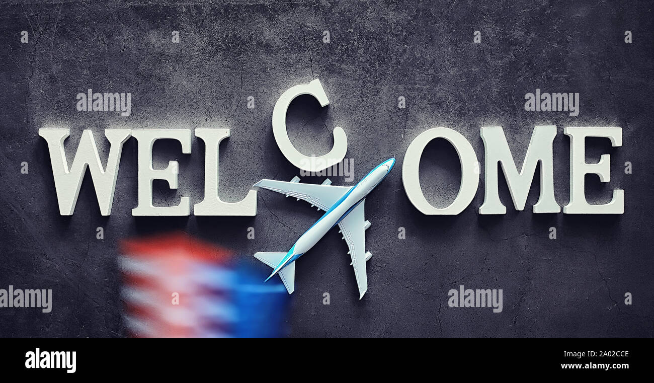 Background concept. Inscription Welcome on a dark background Stock ...