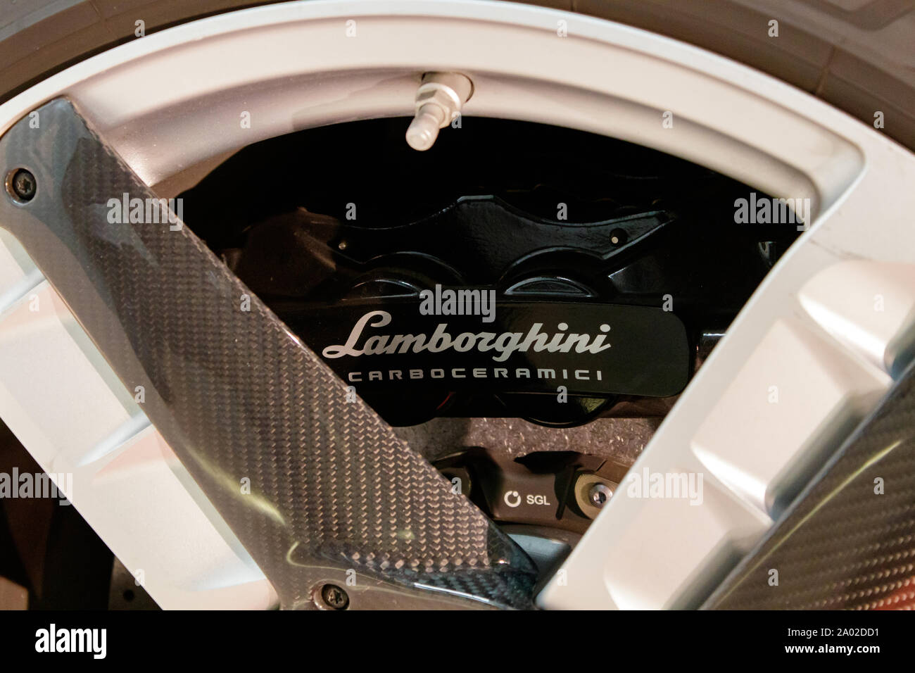 Modena / Italy - Feruary 10 2018: Lamborghini carbon ceramic brake ...