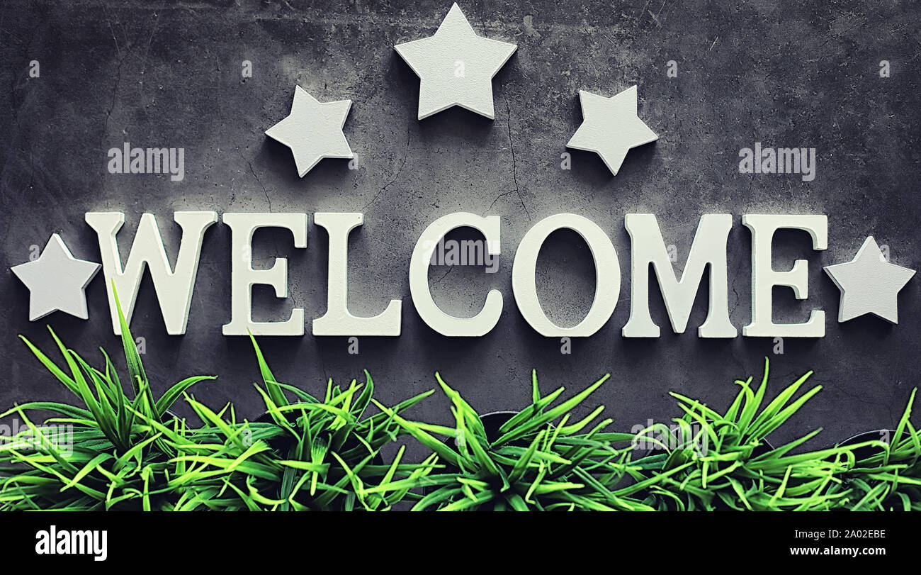 Background concept. Inscription Welcome on a dark background Stock ...