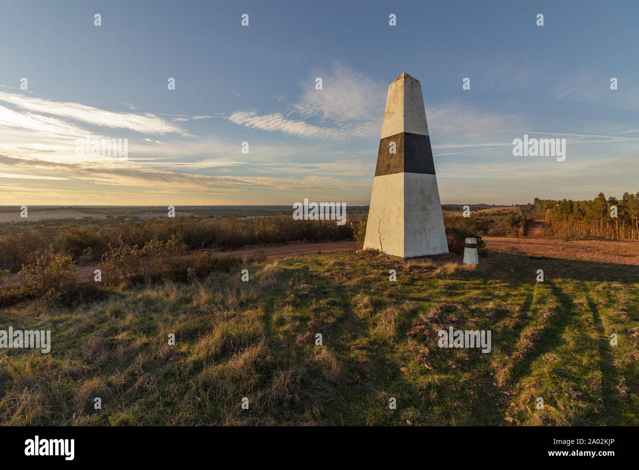 Trig point on hilltop in Lousal Portugal Stock Photo - Alamy