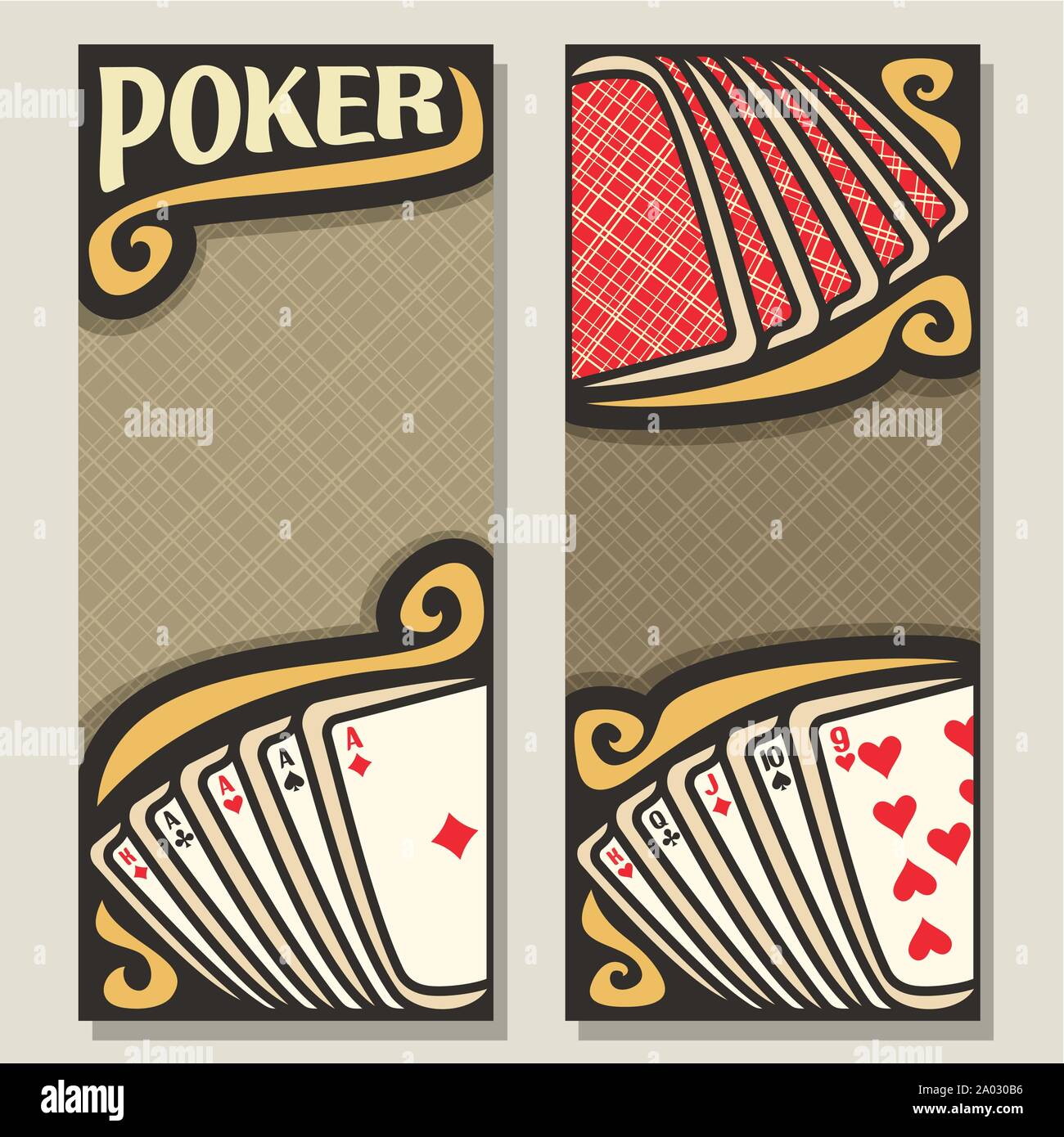 Vector vertical banners for Poker gamble: red backs of playing cards on ...