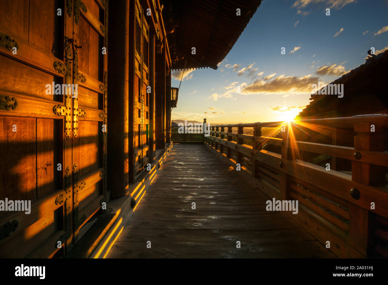 Sunset at Nigatsu-do pavilion in Todaiji temple complex in Nara, Japan ...