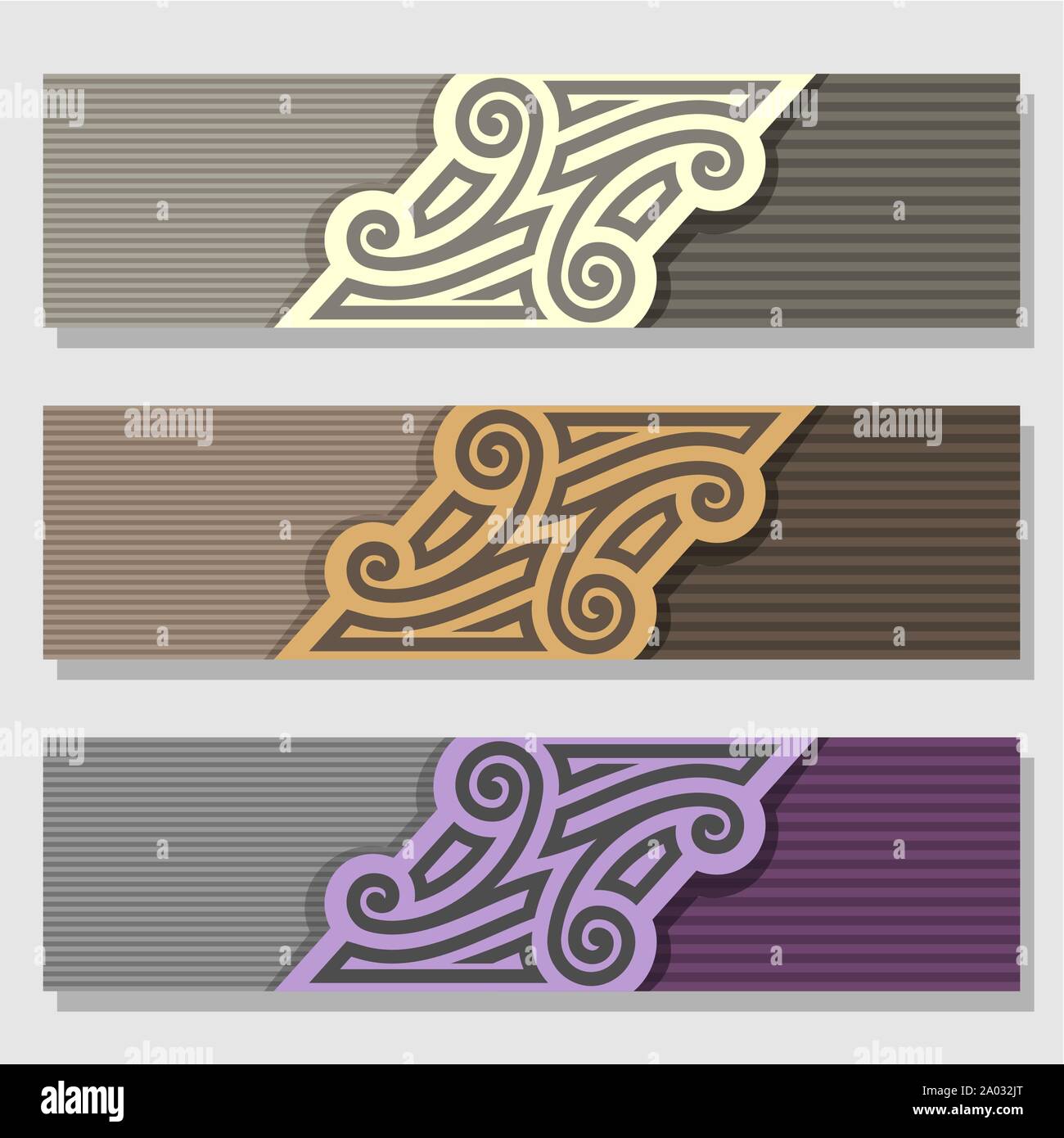 Vector set of Banner templates: 3 pale color vintage headers with ...