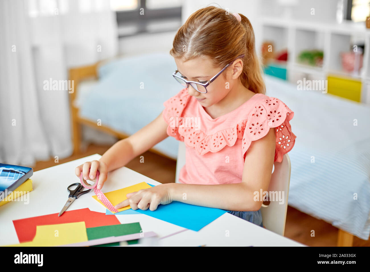 creative girl making greeting card at home Stock Photo - Alamy