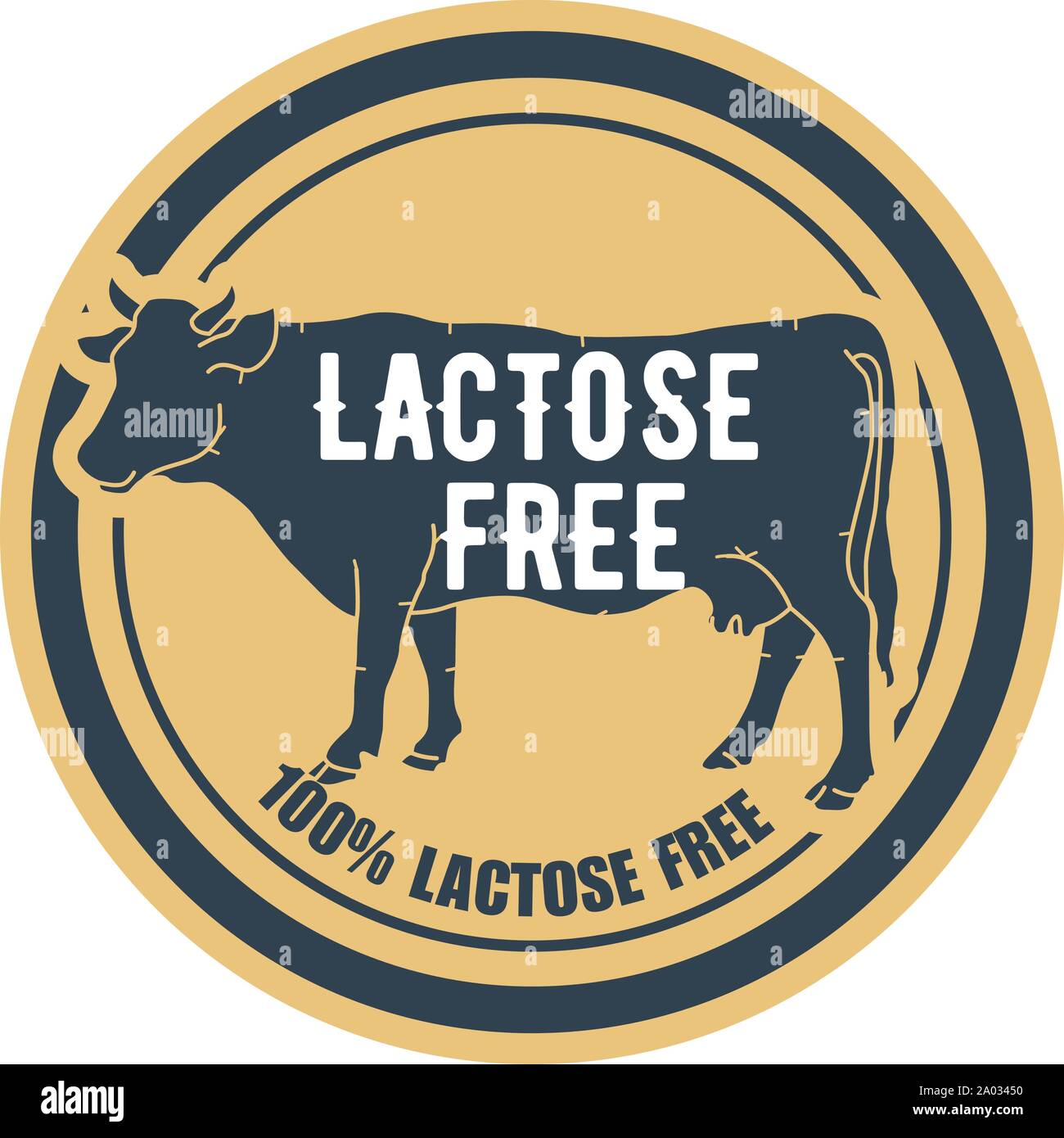 Lactose free product label with cow, logo or icon with no lactose sign ...