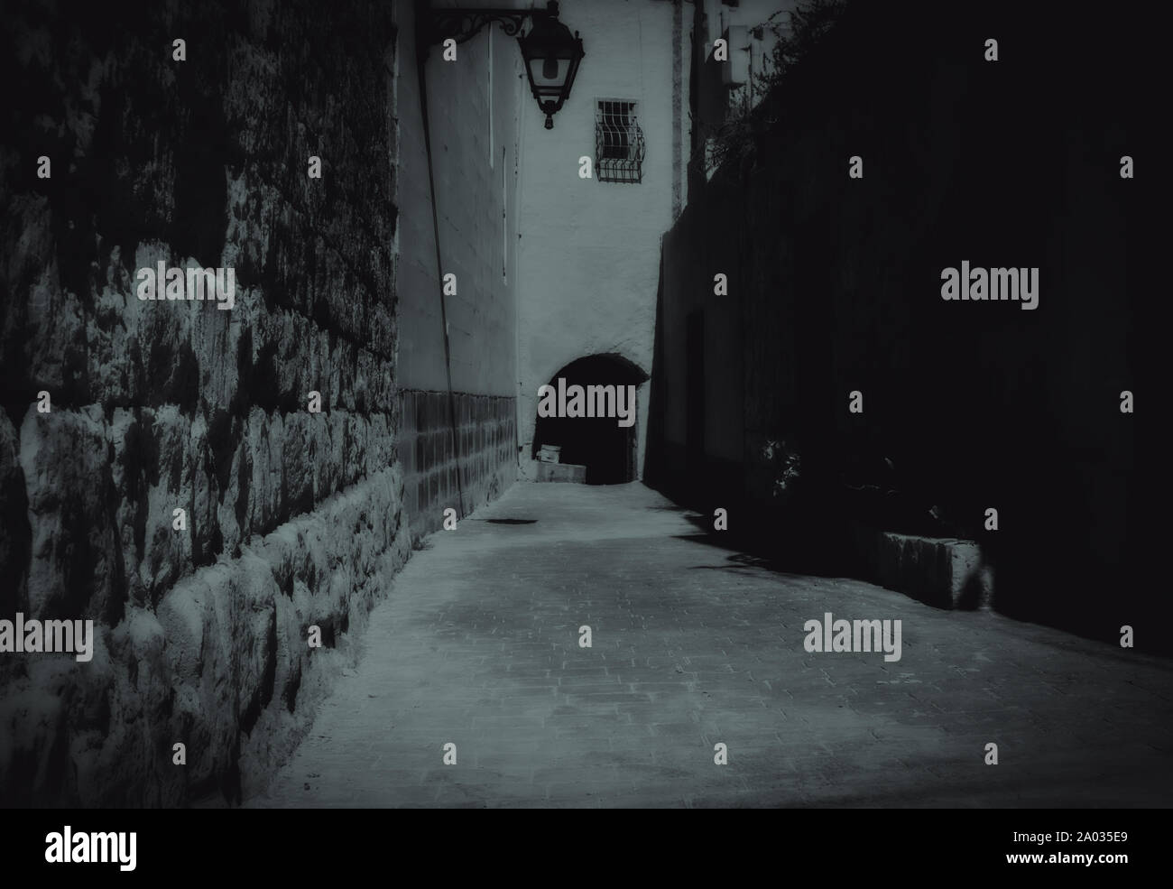 The Dark Alley in Gharghur, Malta. Traditional Roads in black and white ...