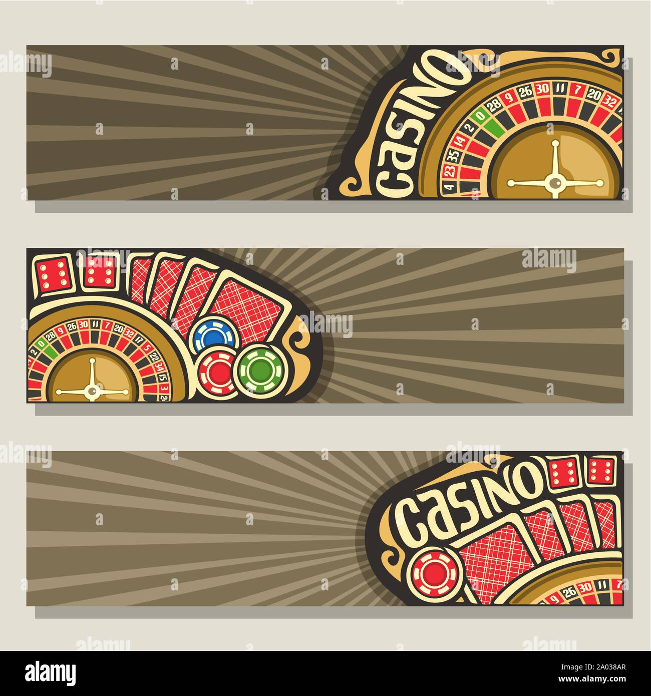 Vector set of gamble banners for Casino: 3 web headers with golden ...