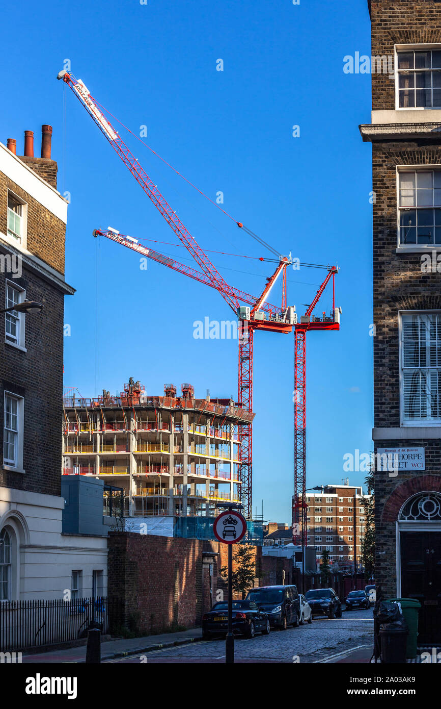 Tower cranes in a construction site, London, England, UK Stock Photo ...