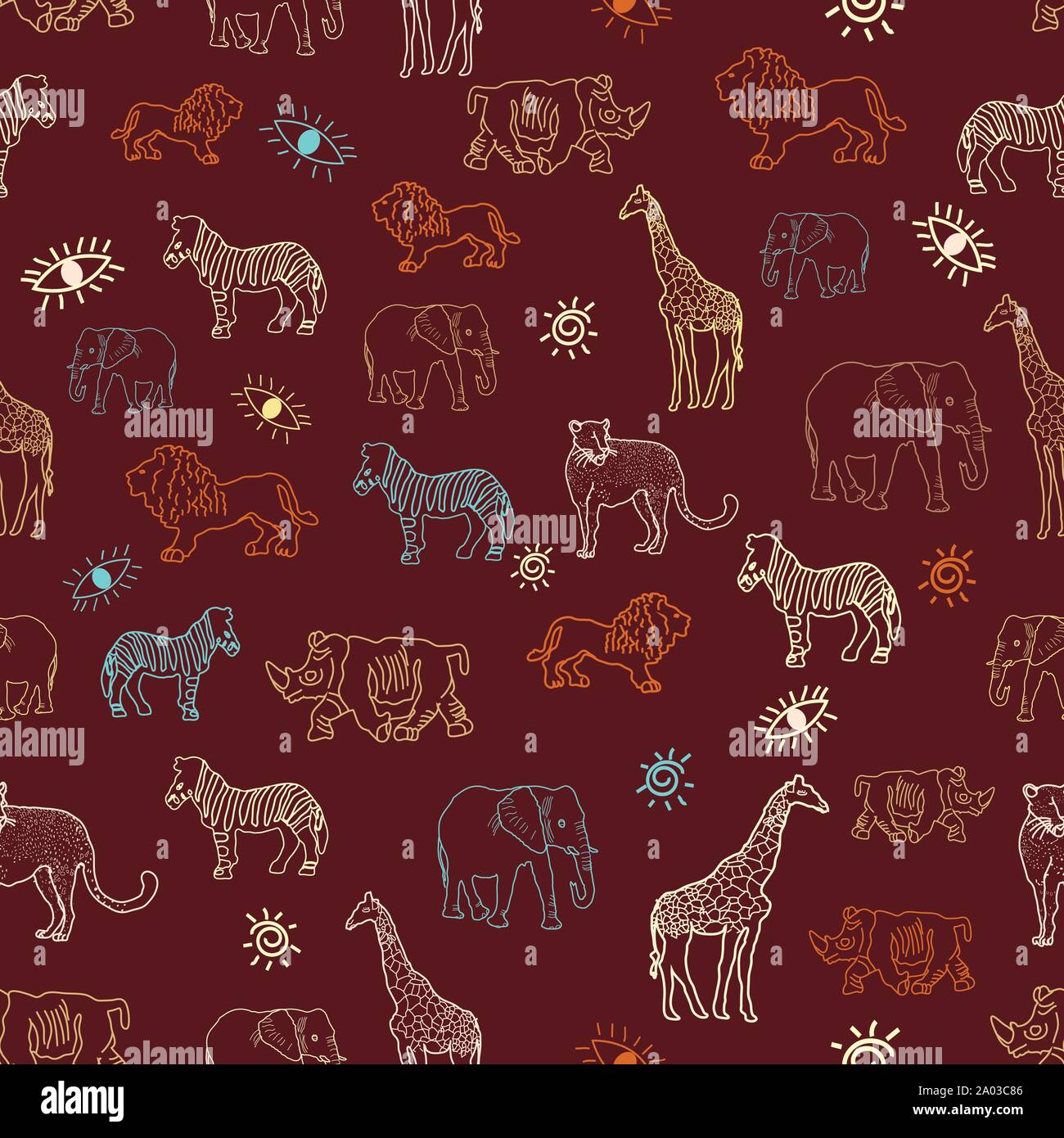 Cute hand drawn African animal safari seamless pattern background Stock ...