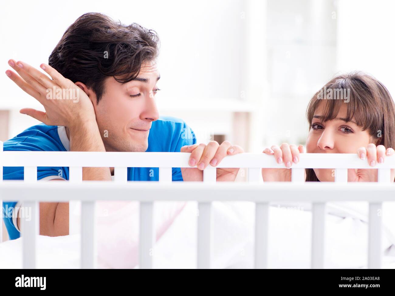 Crying baby stressed parents hi-res stock photography and images - Alamy