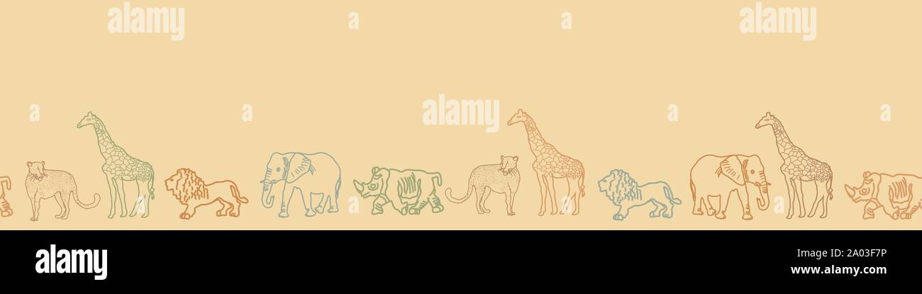 Cute hand drawn African animal safari seamless border pattern Stock ...