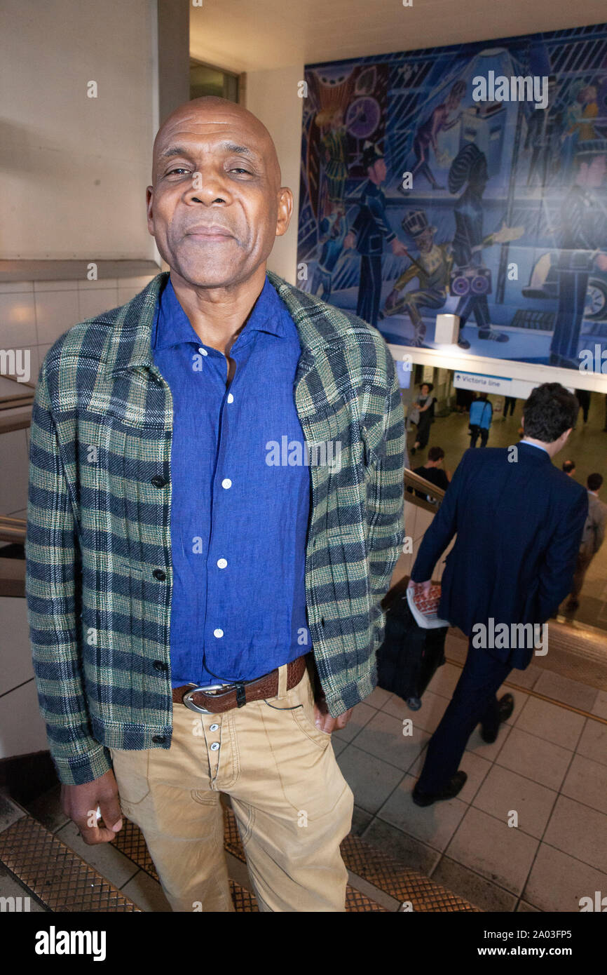 Artist Denzil Forrester poses at Brixton Underground station in from of ...