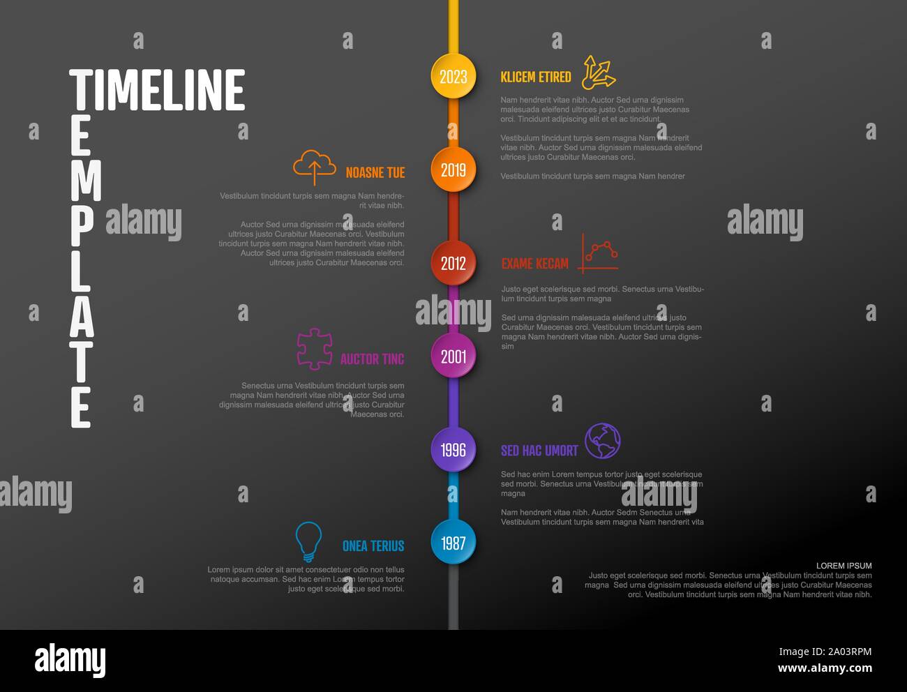 Vector Infographic Company Milestones Timeline Vertical Template - dark ...