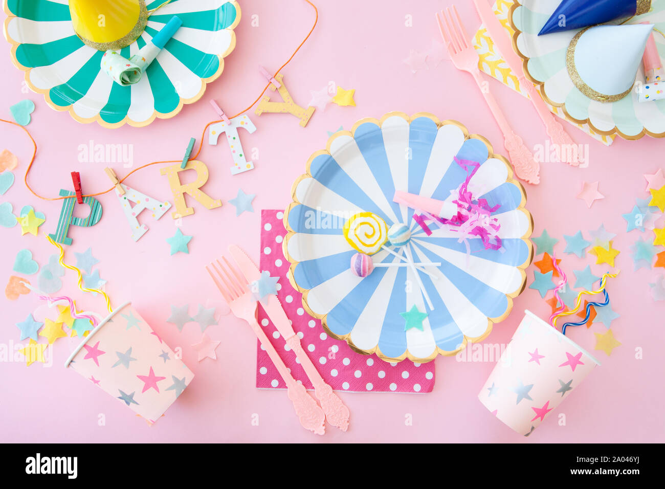 Colorful decorations and props for a fun party Stock Photo - Alamy