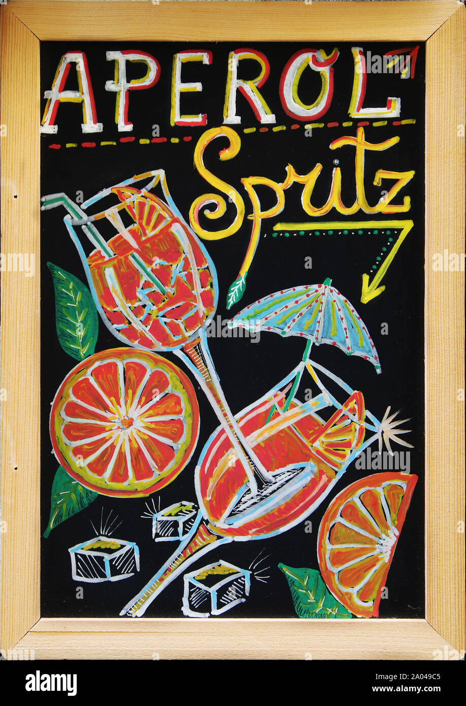 Handpainted blackboard advertising Aperol Spritz Stock Photo - Alamy