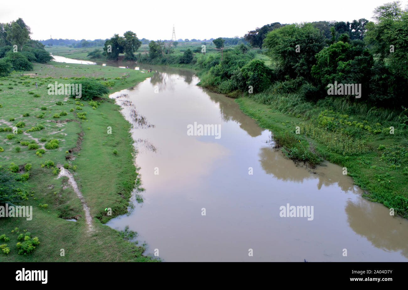 view of small river from the top in rainy season Stock Photo - Alamy