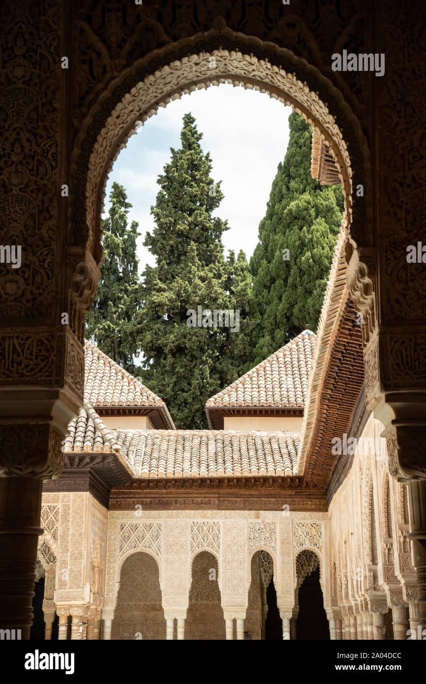 Arch inside the palace of the Alhambra in Granada, Spain Stock Photo ...