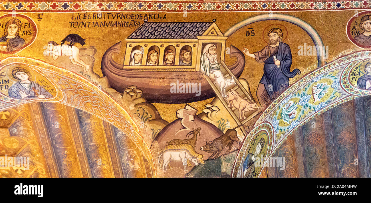 Noah's Ark in ancient mosaics of Palatine chapel, Palermo Stock Photo ...