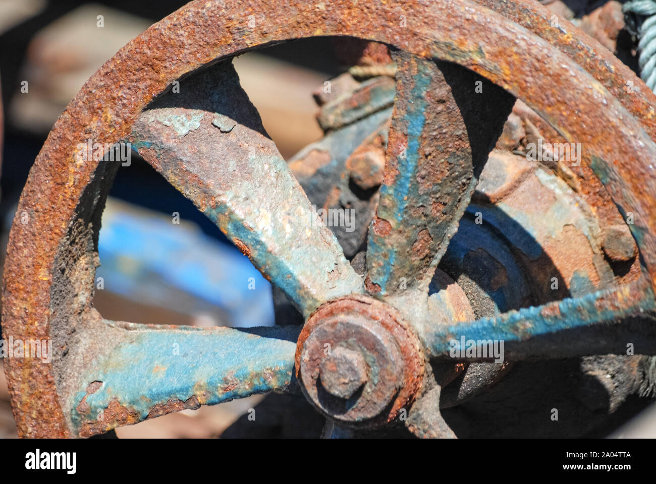 Close up of An old and rusty Old iron pulley Stock Photo - Alamy