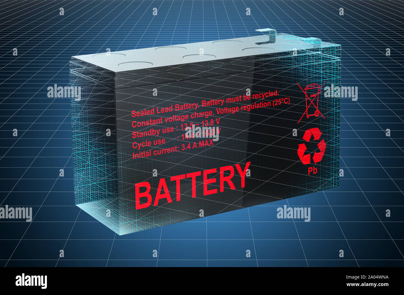 Visualization 3d cad model of sealed UPS battery, blueprint. 3D ...