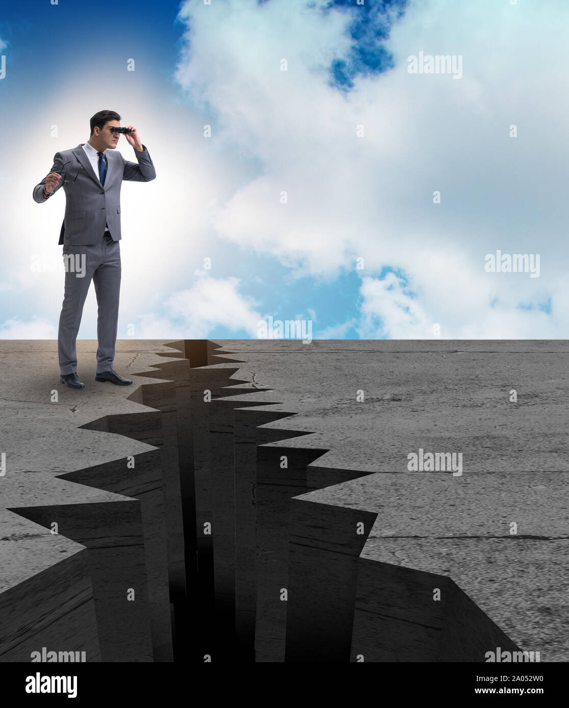 The businessman looking with binoculars at cliff edge Stock Photo - Alamy